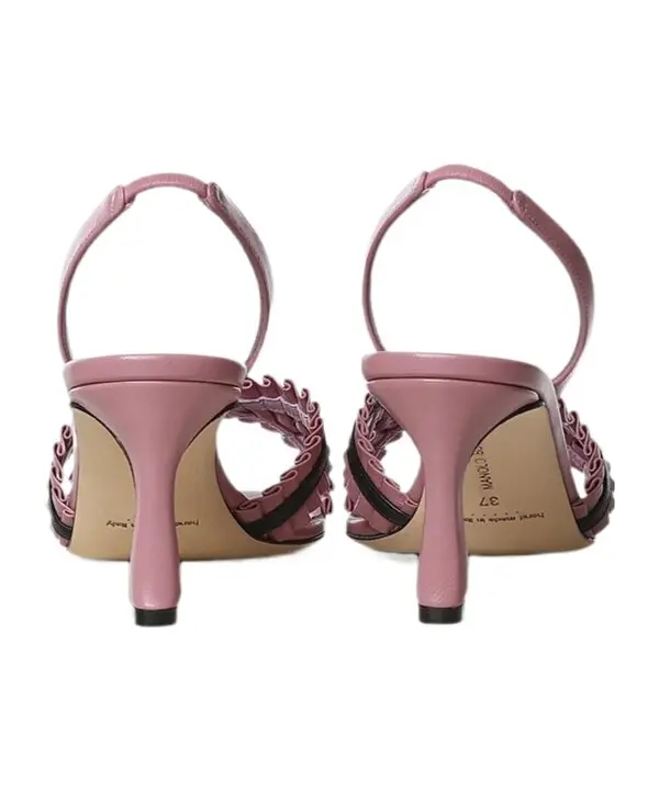 Manolo Blahnik Pleated Strap Heeled Sandals
