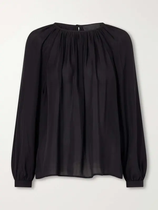 NILI LOTAN Saint Tropez Gathered Silk-chiffon Blouse