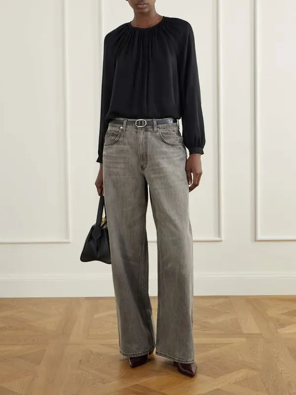 NILI LOTAN Saint Tropez Gathered Silk-chiffon Blouse