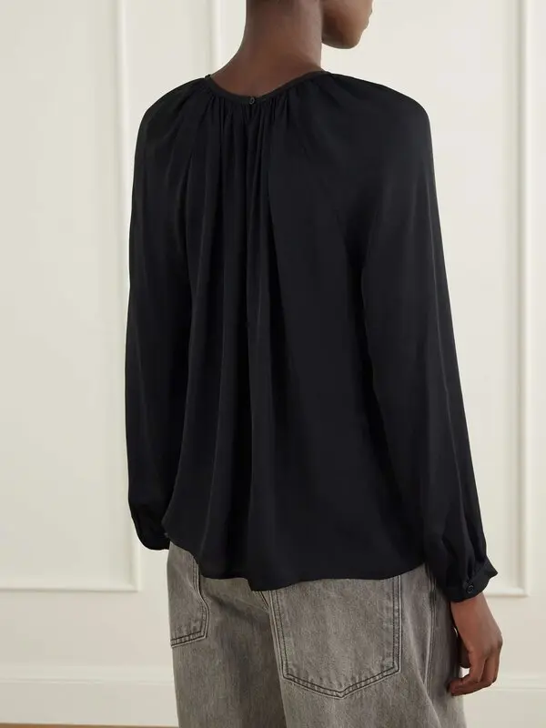NILI LOTAN Saint Tropez Gathered Silk-chiffon Blouse
