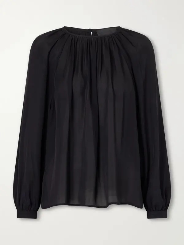 NILI LOTAN Saint Tropez Gathered Silk-chiffon Blouse - Black