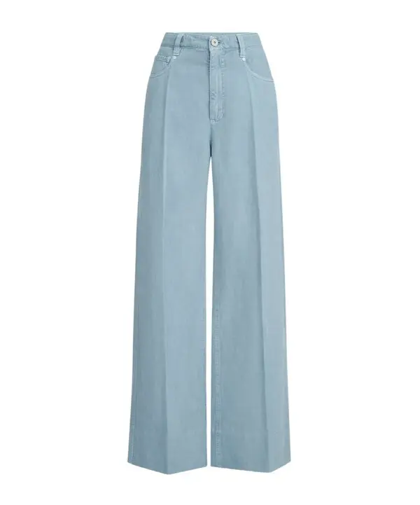 Brunello Cucinelli Garment-dyed Cotton And Linen Cover Loose Trousers With Monili - Blue