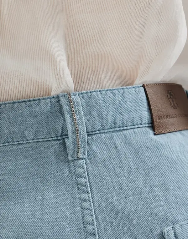 Brunello Cucinelli Garment-dyed Cotton And Linen Loose Trousers With Monili - Blue