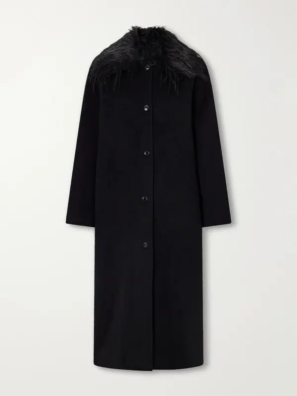 Loulou De Saison Plush-trimmed Wool And Cashmere-blend Coat - Black