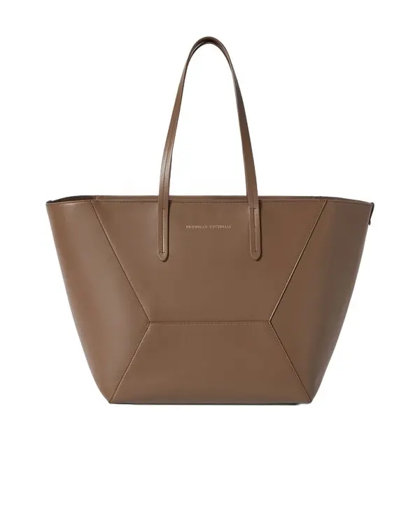 Brunello Cucinelli Calfskin Monili Tote Bag - Brown