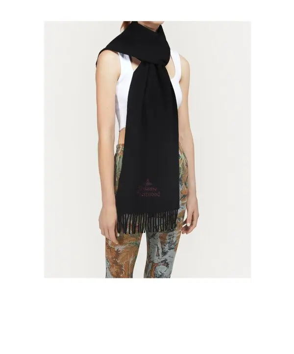 VIVIENNE WESTWOOD Embroidered Logo Fringe Scarf