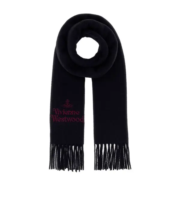 VIVIENNE WESTWOOD Embroidered Logo Fringe Scarf - Black