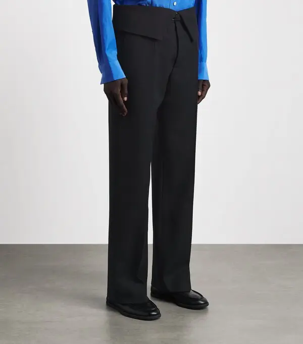 Dries Van Noten Wool Folded Straight Trousers