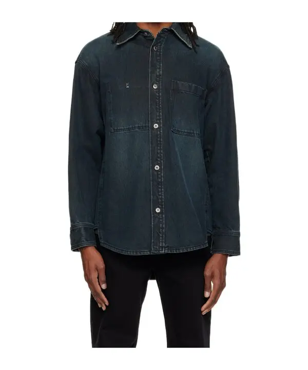 WOOYOUNGMI Back-logo Washed-denim Shirt - Blue