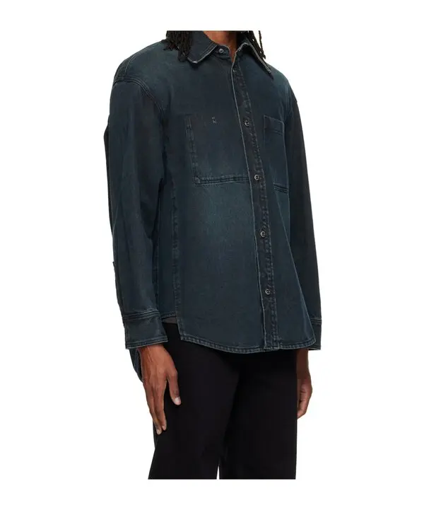 WOOYOUNGMI Back-logo Washed-denim Shirt
