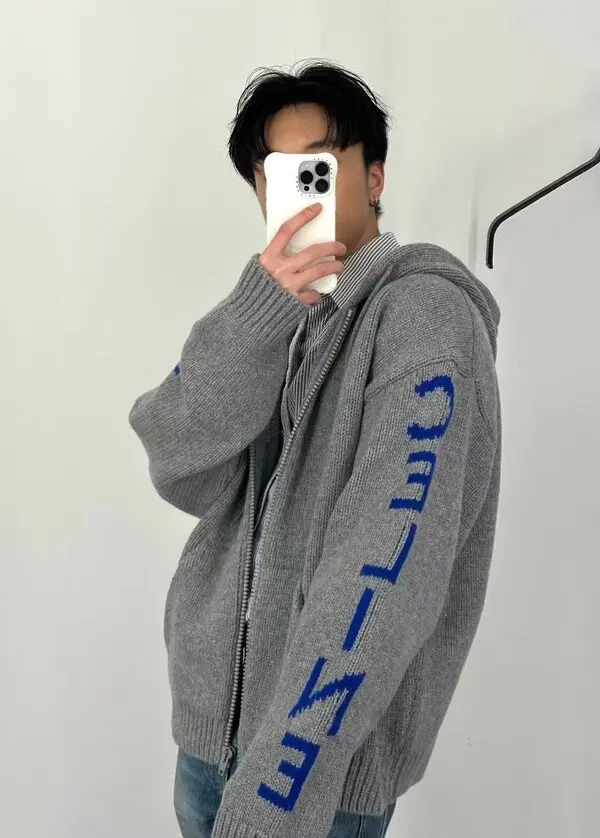 Celine Ribbed-knit Hooded Zip-up Cardigan - Gray/blue