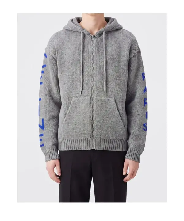 Celine Ribbed-knit Hooded Zip-up Cardigan - Grey/blue
