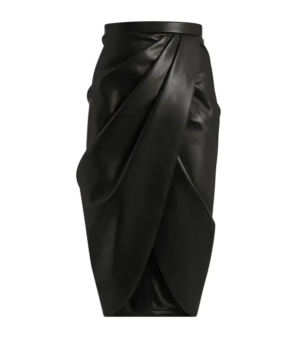 Balmain Lambskin Draped Midi Skirt - Black