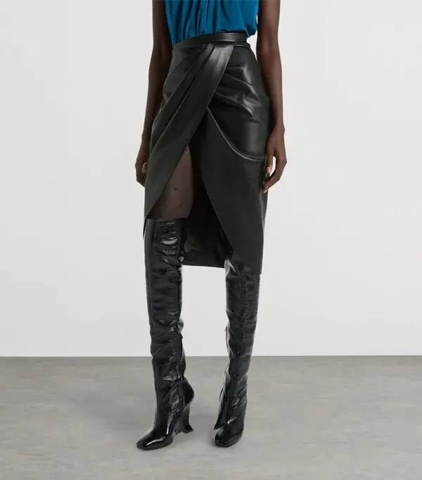 Balmain Lambskin Draped Midi Skirt