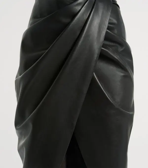 Balmain Lambskin Draped Midi Skirt