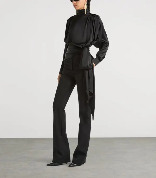 Balmain Silk Satin Tie-neck Blouse