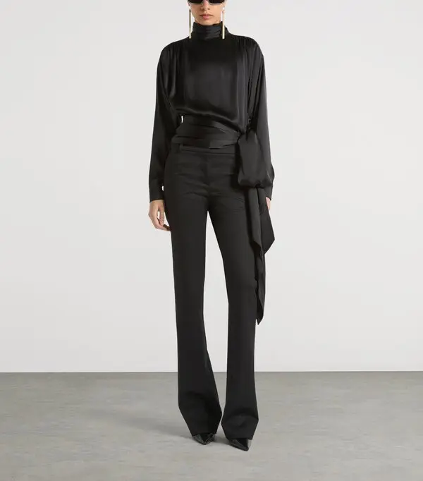 Balmain Silk Satin Tie-neck Blouse