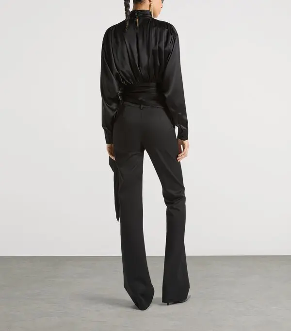 Balmain Silk Satin Tie-neck Blouse