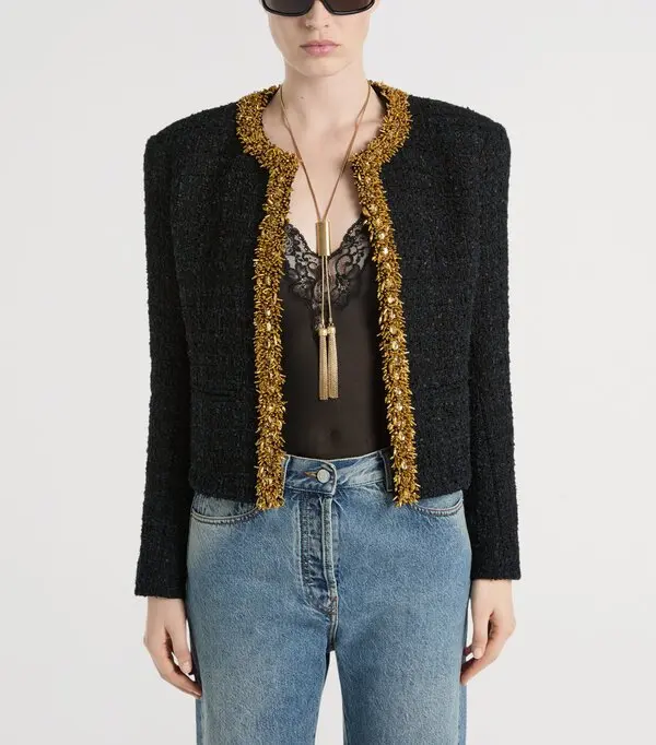 Balmain Tweed Beaded-trim Blazer