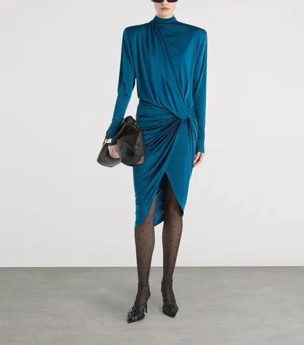 Balmain Draped Long-sleeve Midi Dress