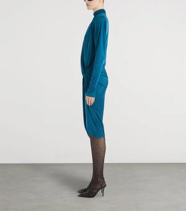 Balmain Draped Long-sleeve Midi Dress