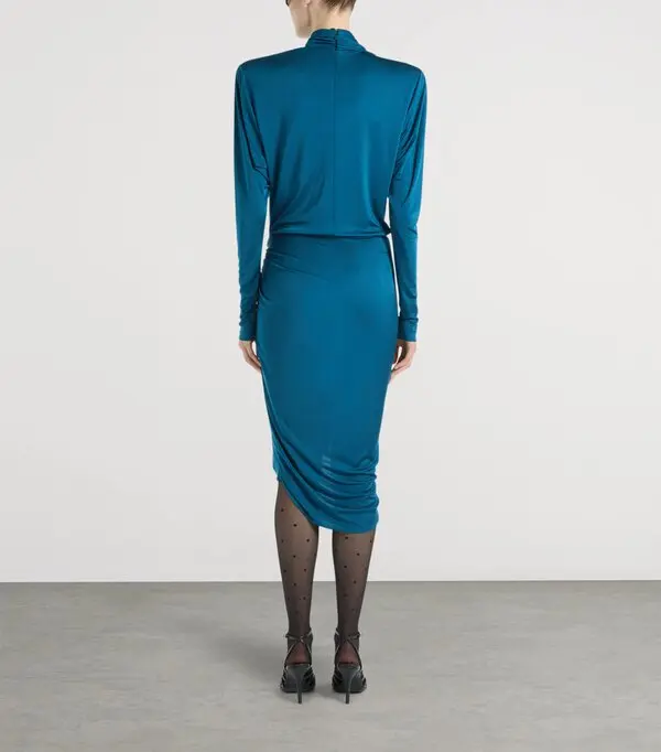 Balmain Draped Long-sleeve Midi Dress