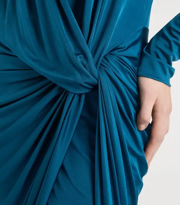 Balmain Draped Long-sleeve Midi Dress