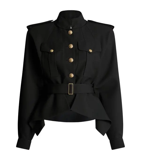 Balmain Virgin Wool Belted Jacket - Black