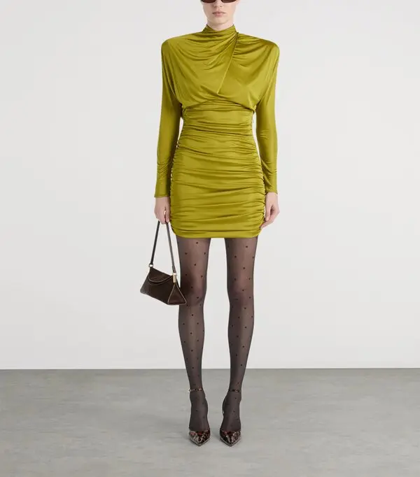 Balmain Draped Long-sleeve Mini Dress
