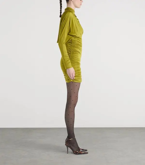 Balmain Draped Long-sleeve Mini Dress