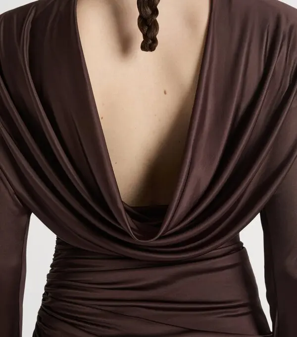 Balmain Draped Long-sleeve Maxi Dress