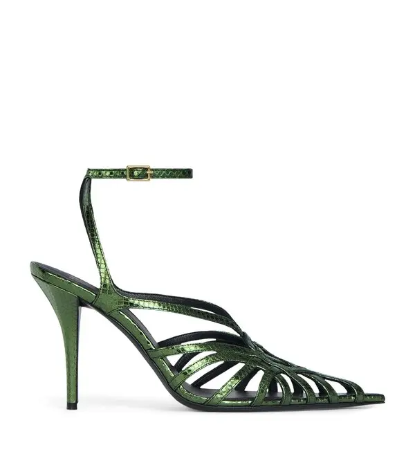 Balmain Python-effect Leather Heeled Sandals - Green
