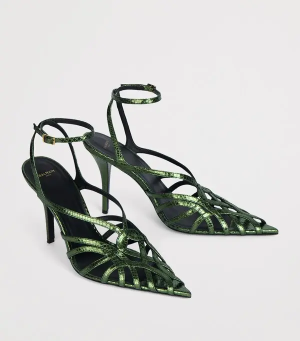 Balmain Python-effect Leather Heeled Sandals