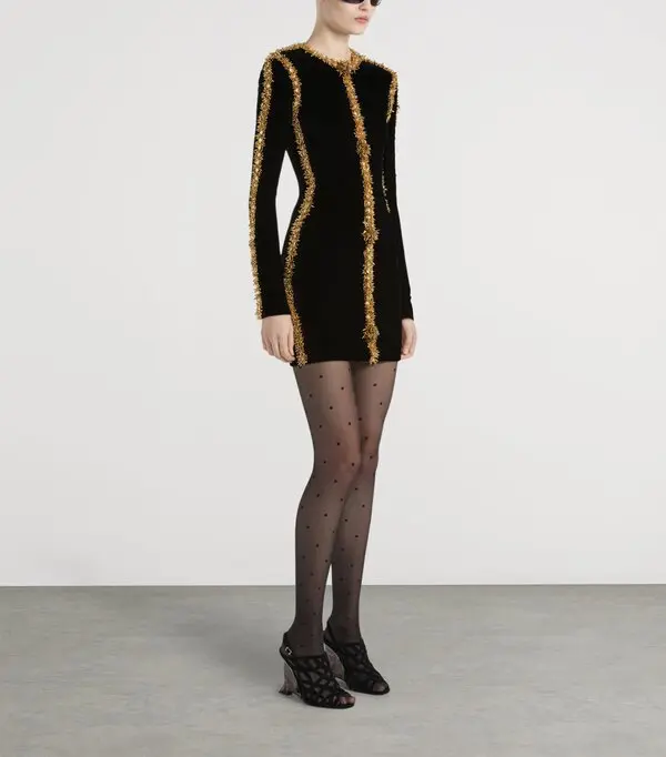 Balmain Velvet Beaded-trim Mini Dress