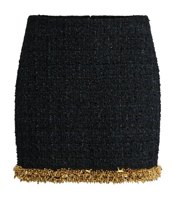 Balmain Tweed Beaded-hem Mini Skirt - Black