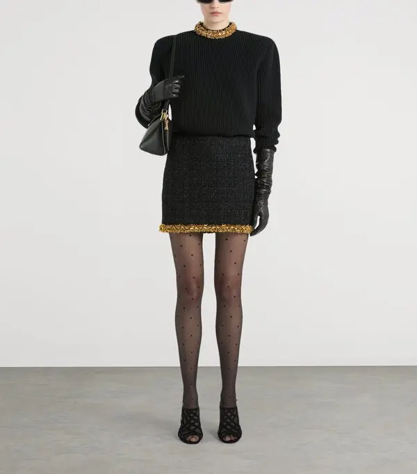 Balmain Tweed Beaded-hem Mini Skirt
