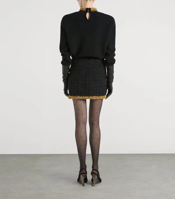 Balmain Tweed Beaded-hem Mini Skirt
