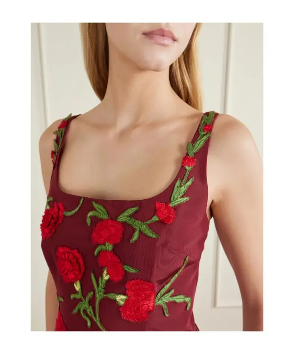Carolina Herrera Floral-embroidered Silk-faille Gown