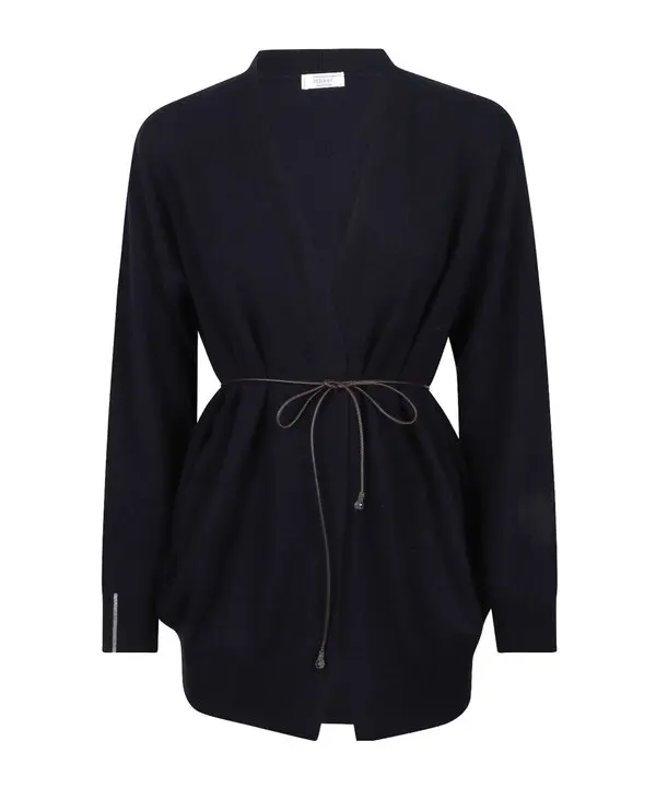 Peserico Long-sleeved Belted Cardigan - Dark Blue