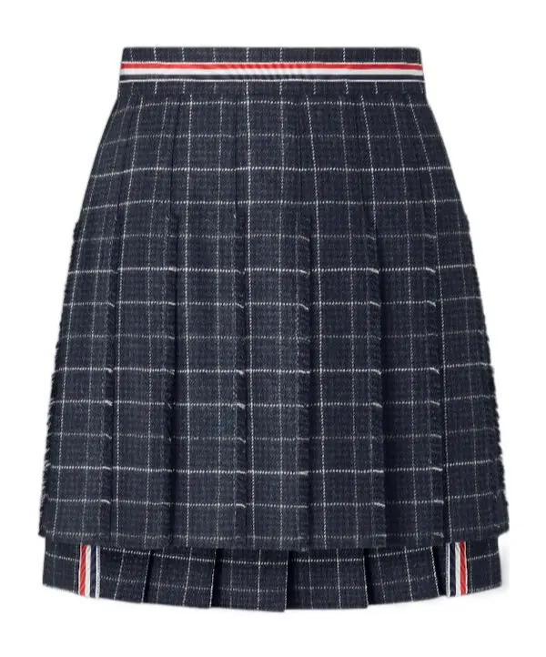 Thom Browne Windowpane Houndstooth Pleated Mini Skirt - Navy