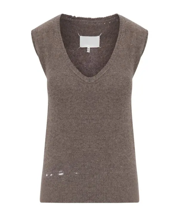 MAISON MARGIELA Distressed Knitted Vest - Light Brown