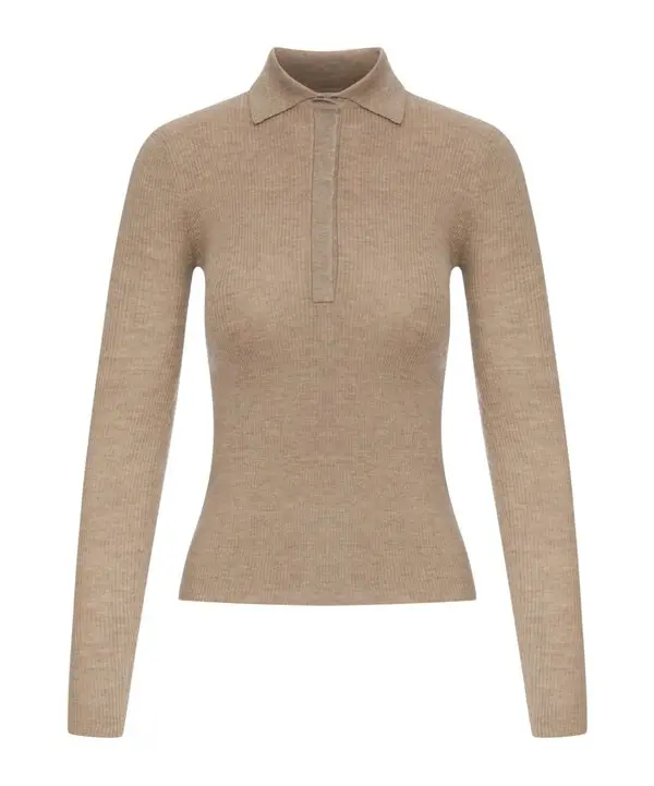 Max Mara Long Sleeve Ribbed Knit Top - Nude