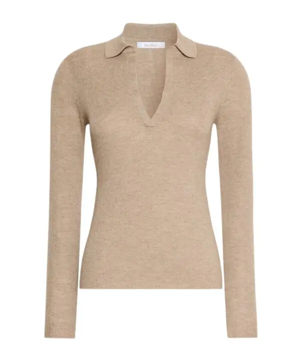 Max Mara Long Sleeve Ribbed Knit Top - Sand