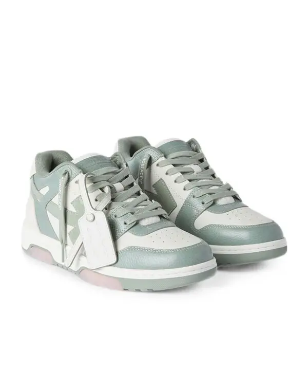 Off-White Patchwork Leather Lace-up Low-top Sneakers - Sage