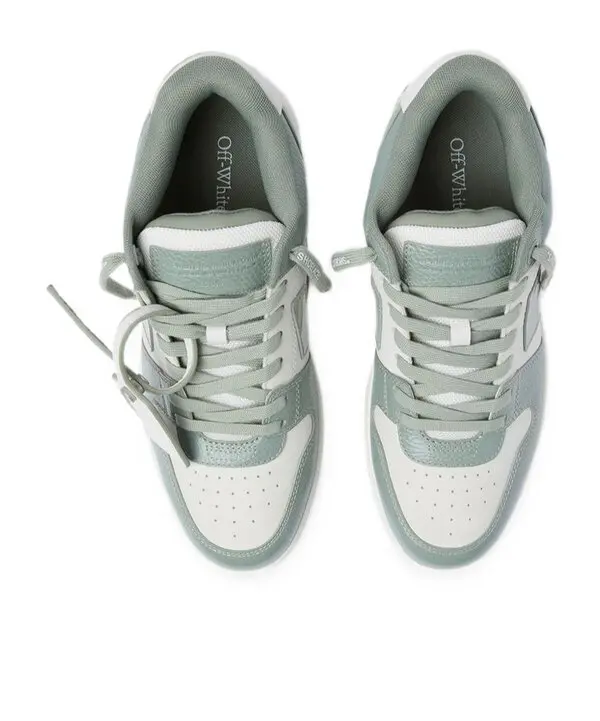 Off-White Patchwork Leather Lace-up Low-top Sneakers - Sage