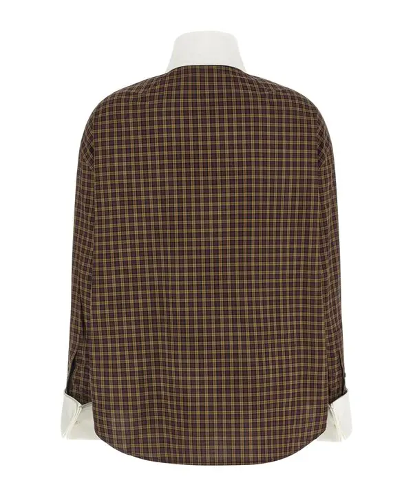 Marni Brown Checked Poplin Shirt With Neck Tie