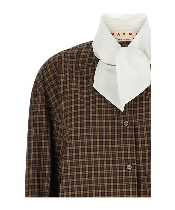 Marni Brown Checked Poplin Shirt With Neck Tie