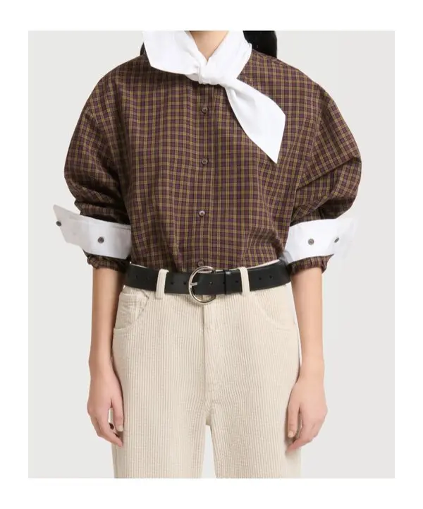 Marni Brown Checked Poplin Shirt With Neck Tie