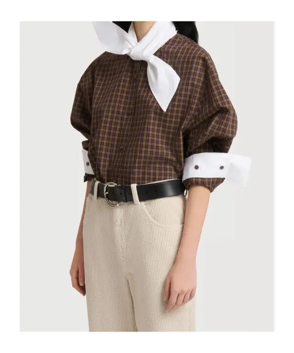 Marni Brown Checked Poplin Shirt With Neck Tie