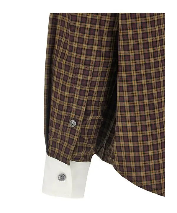 Marni Brown Checked Poplin Shirt With Neck Tie